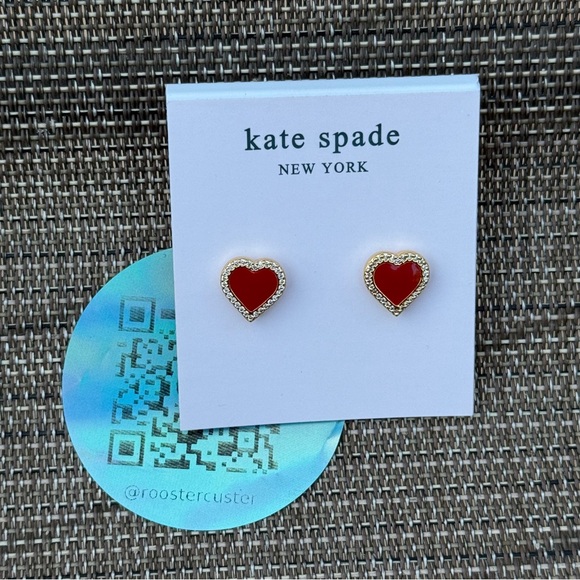 kate spade | Jewelry | Kate Spade Gold And Red Heart Studs | Poshmark